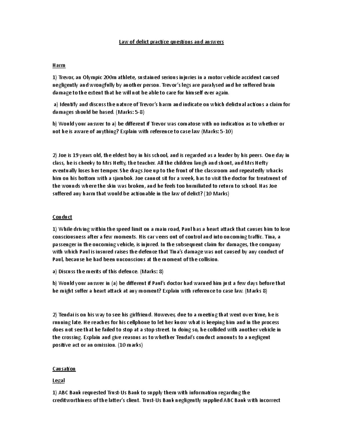 Delict practice questions - Law of delict pracƟce quesƟons and answers ...