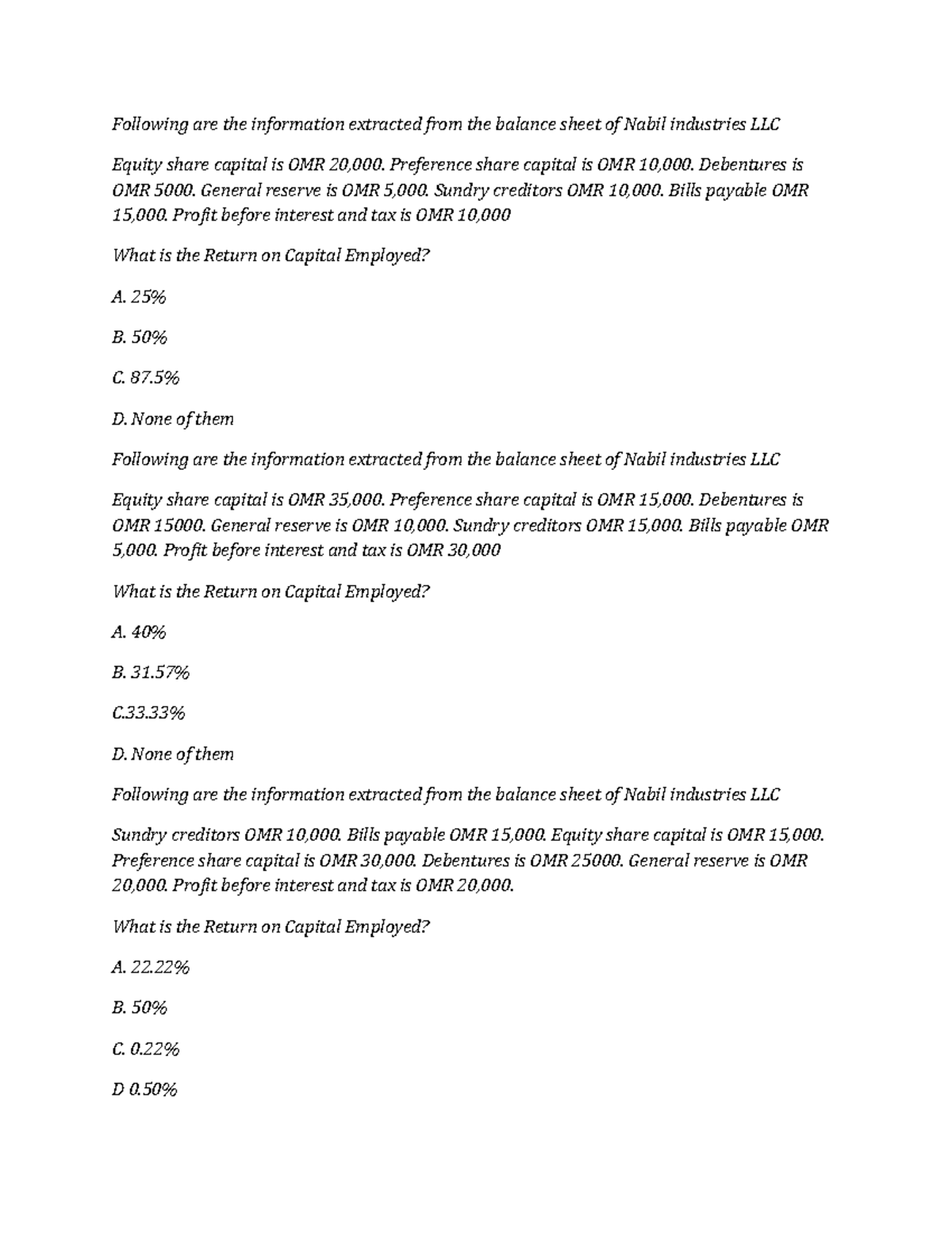 Ratio analysis MCQ - Practice questions - Following are the information ...