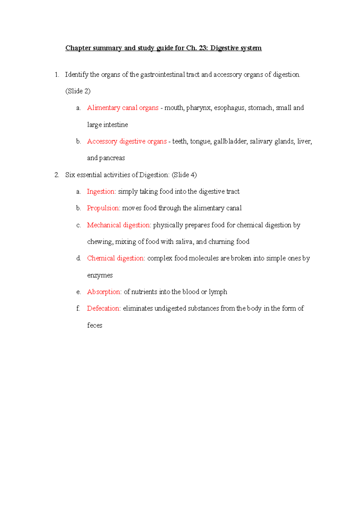 A&P II Digestive System - Chapter summary and study guide for Ch. 23 ...