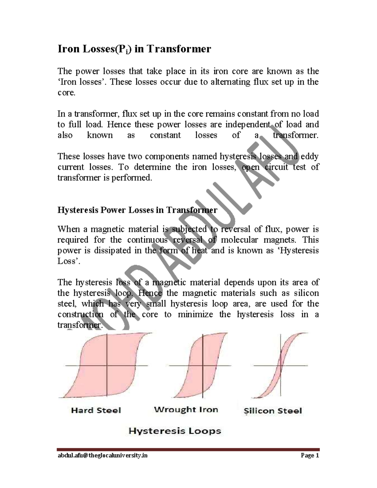 Losses and main parts of Transformers - Iron Losses(Pi) in Transformer ...