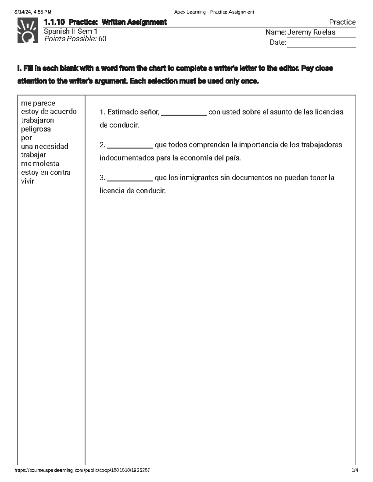 Apex Learning - Practice Assignment - 1.1 Practice: Written Assignment ...