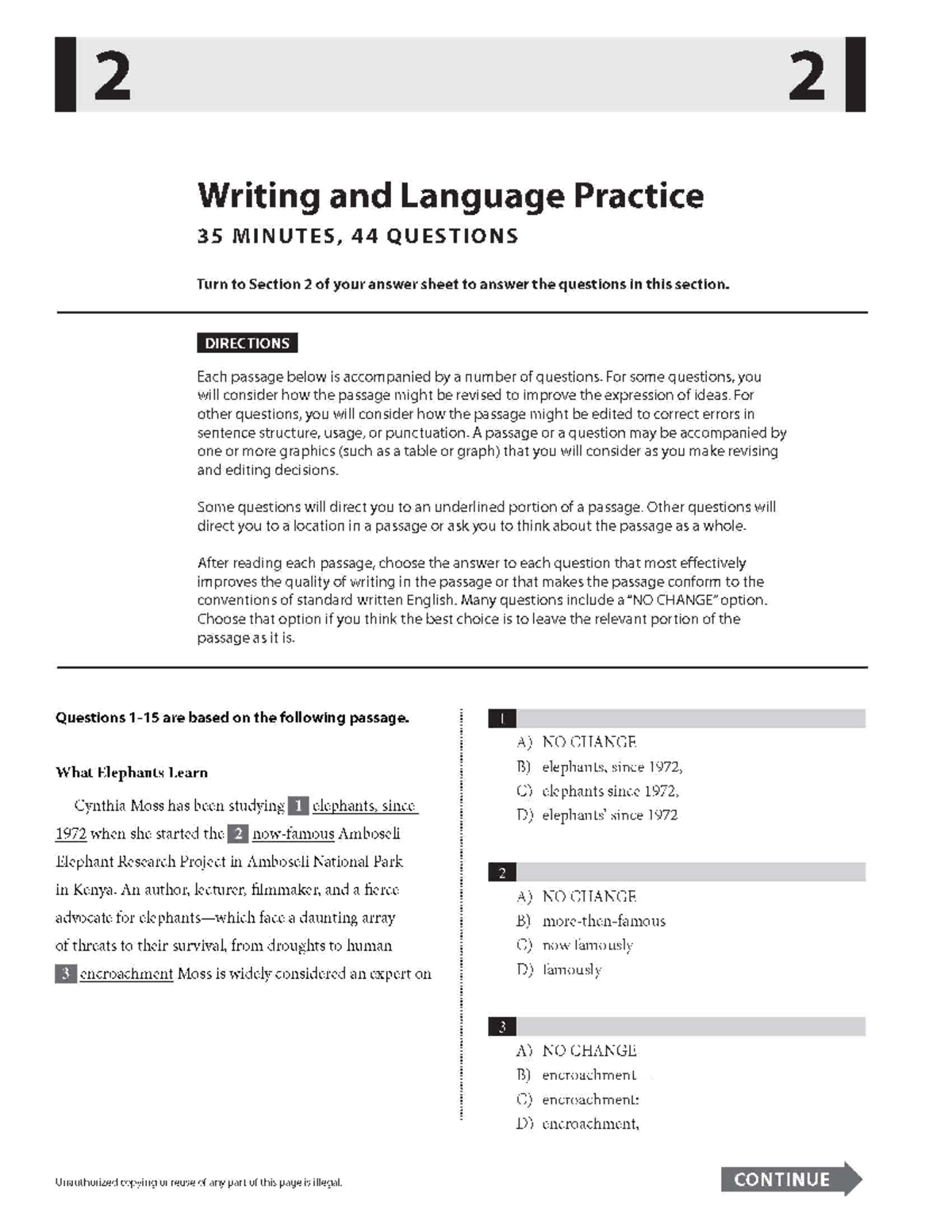 Writing Practice 2 - Student Handout - 2 Writing and Language Practice ...