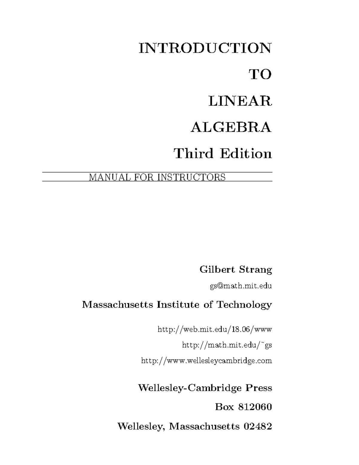 Gilbert Strang- Introduction to Linear Algebra (Solutions ...