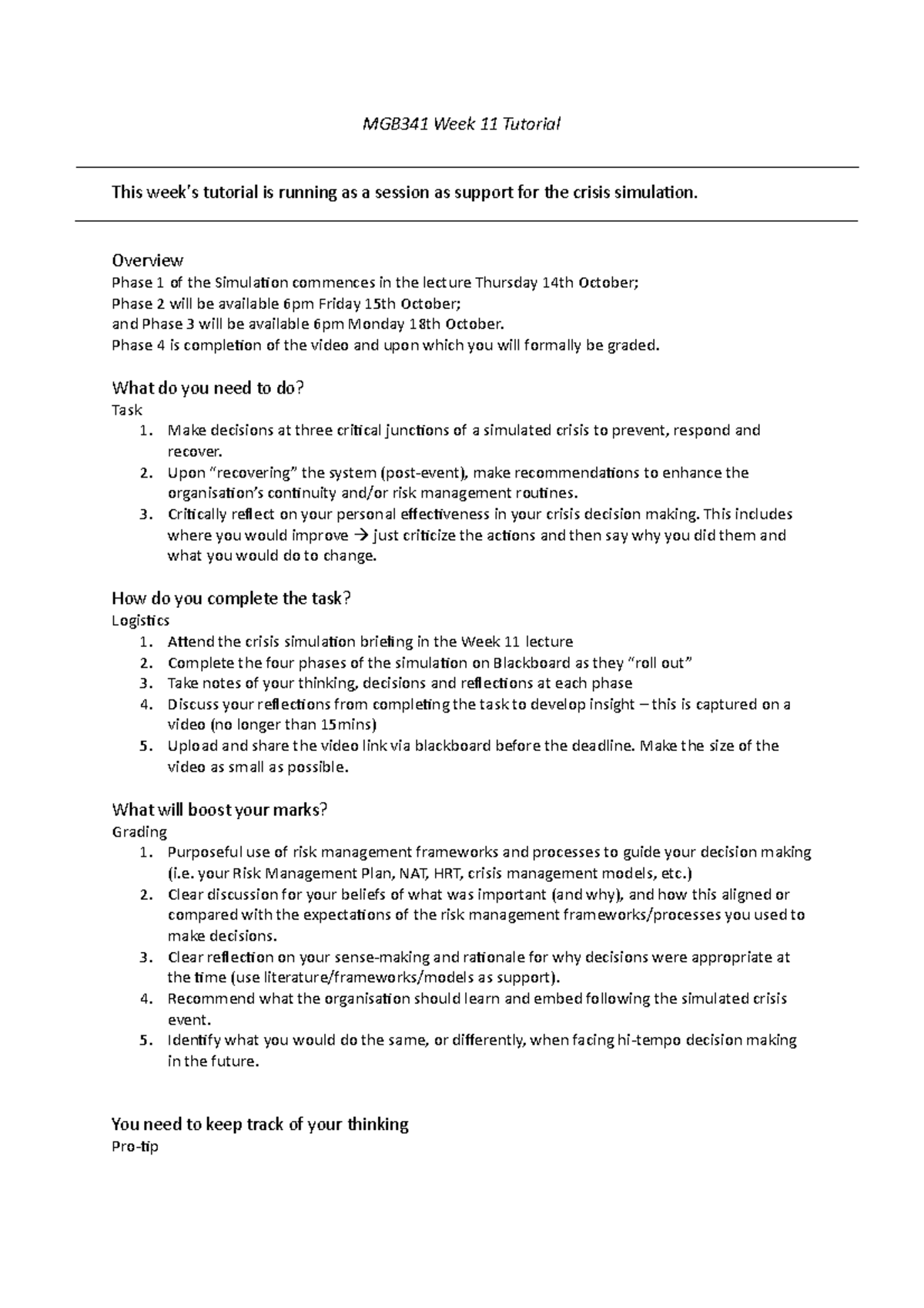 MGB341 Week 11 Tutorial Notes Semester 2 2021 - MGB341 Week 11 Tutorial ...