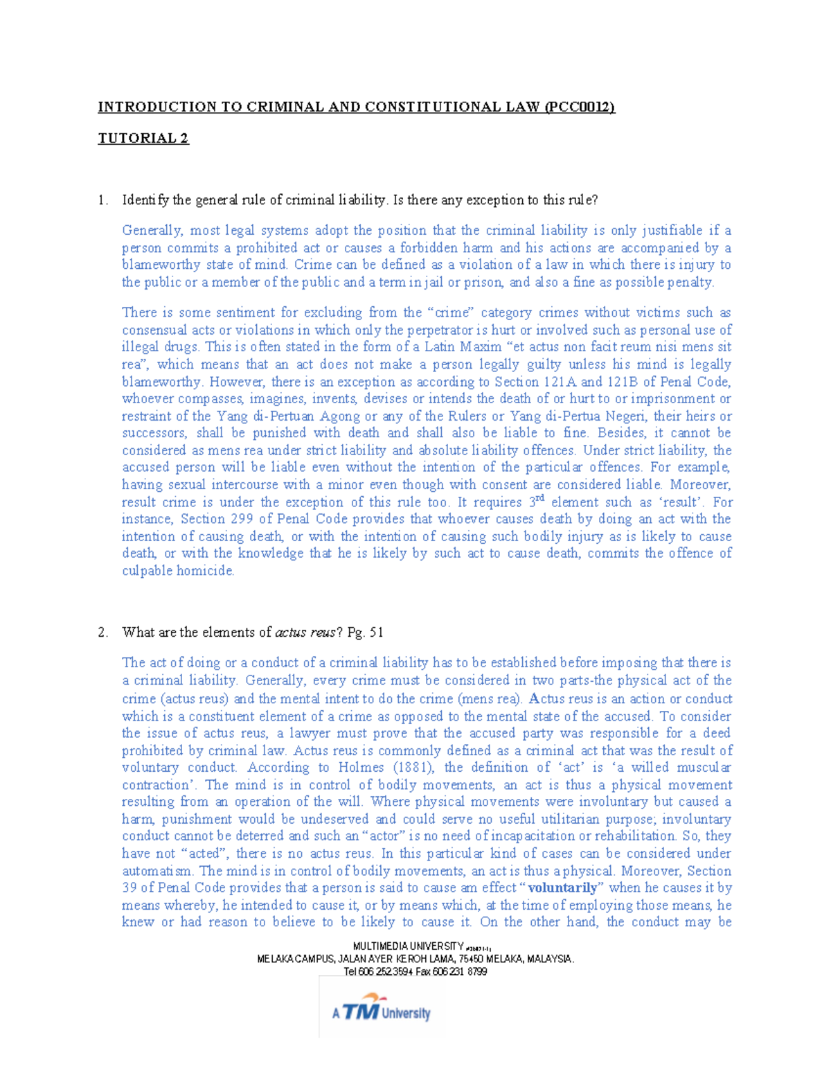 CC Tutorial 2 - INTRODUCTION TO CRIMINAL AND CONSTITUTIONAL LAW ...
