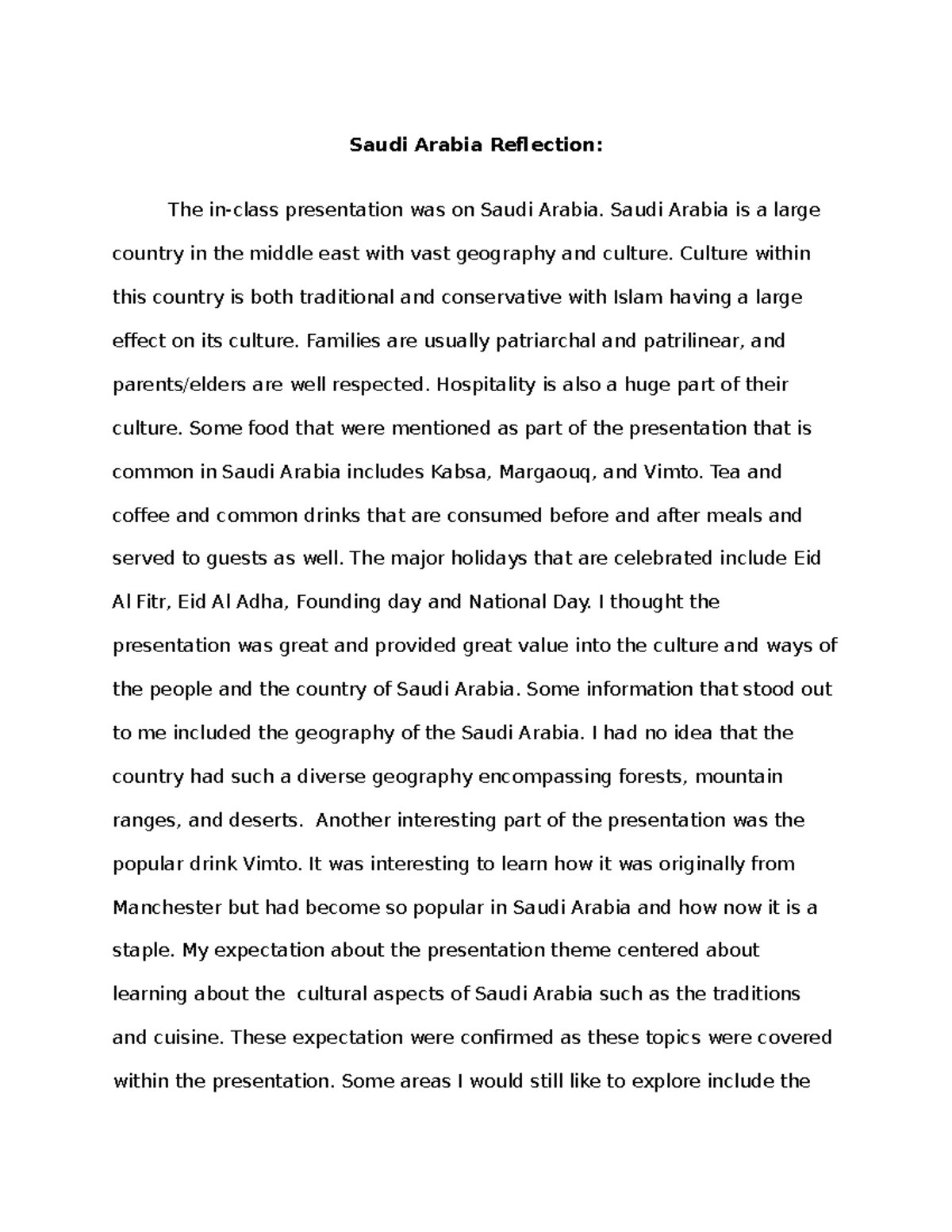 Saudi Arabia Presentation Reflection - Saudi Arabia Reflection: The in ...