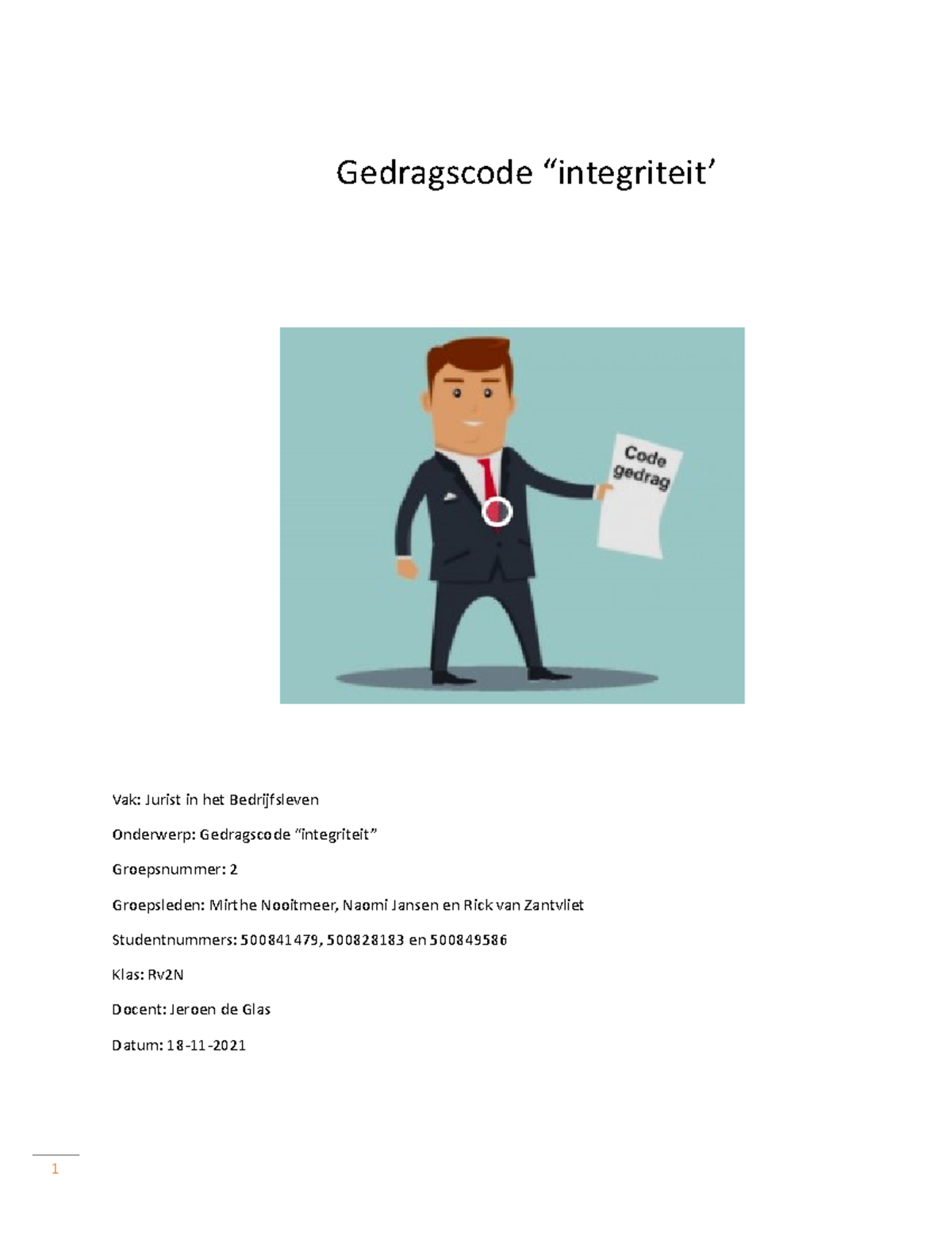 Gedragscode jurist in het bedrijfsleven compleet opgave - Gedragscode ...