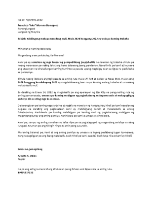 Liham pagrereklamo-akisha jane obias - Para sa aming Punong baranggay ...