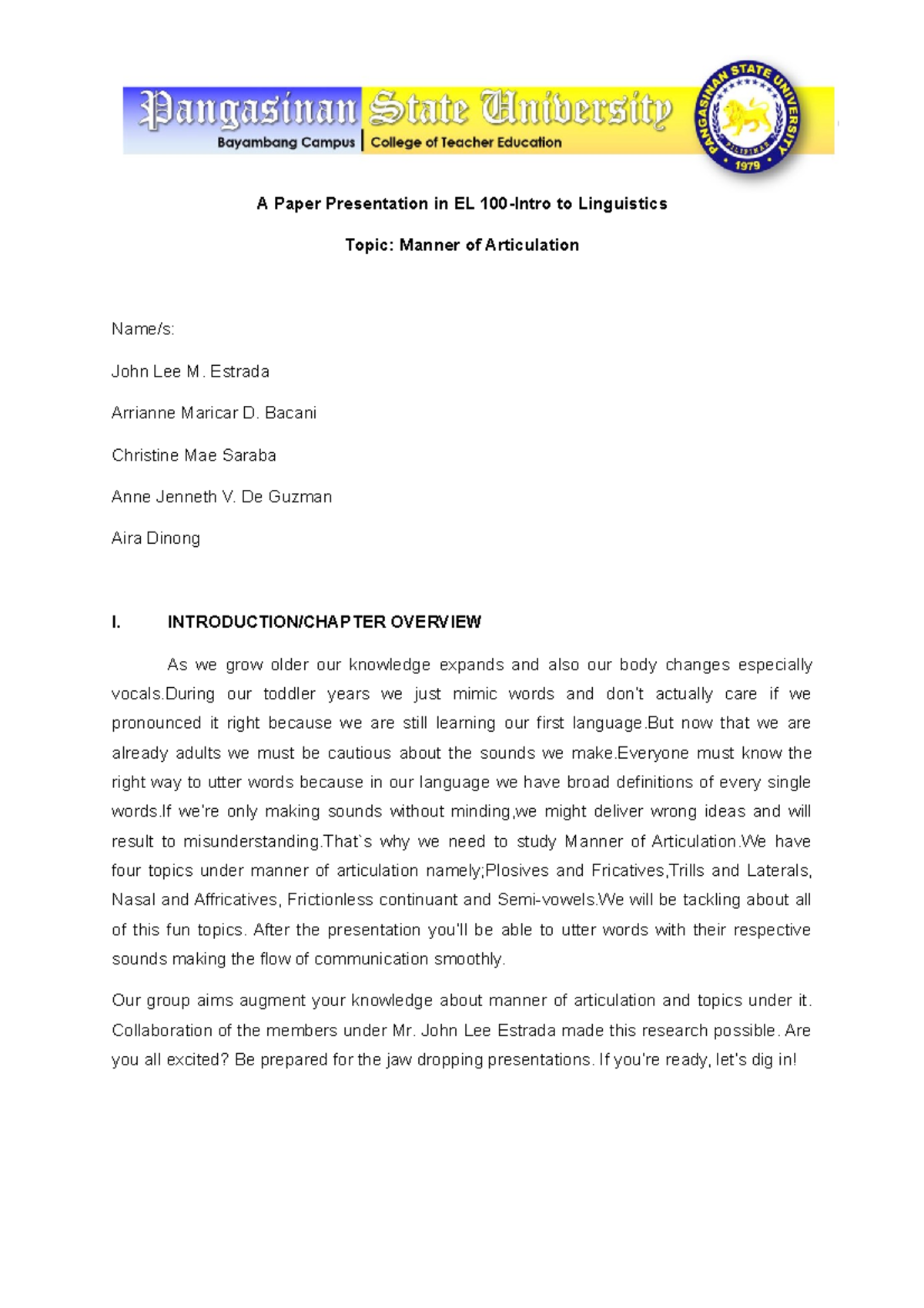 Manner OF Articulation AND IT'S Bullets ( Group 2 WR) - A Paper ...