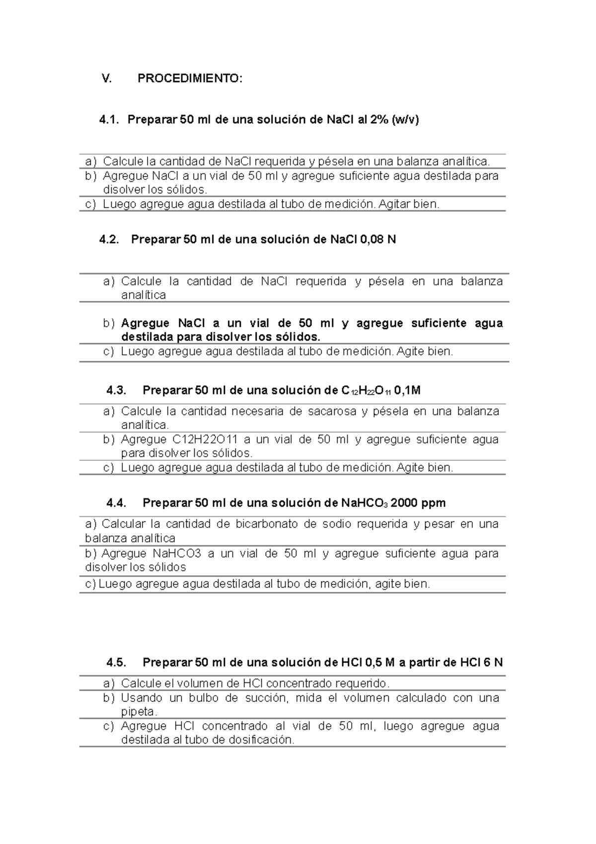 Laboratorio Procedimiento Capitulo V - V. PROCEDIMIENTO: Preparar 50 ml ...