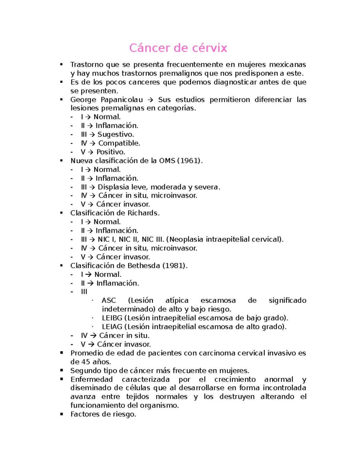 Cancer de cérvix - Resumen Robbins y Cotran. Patología estructural y ...