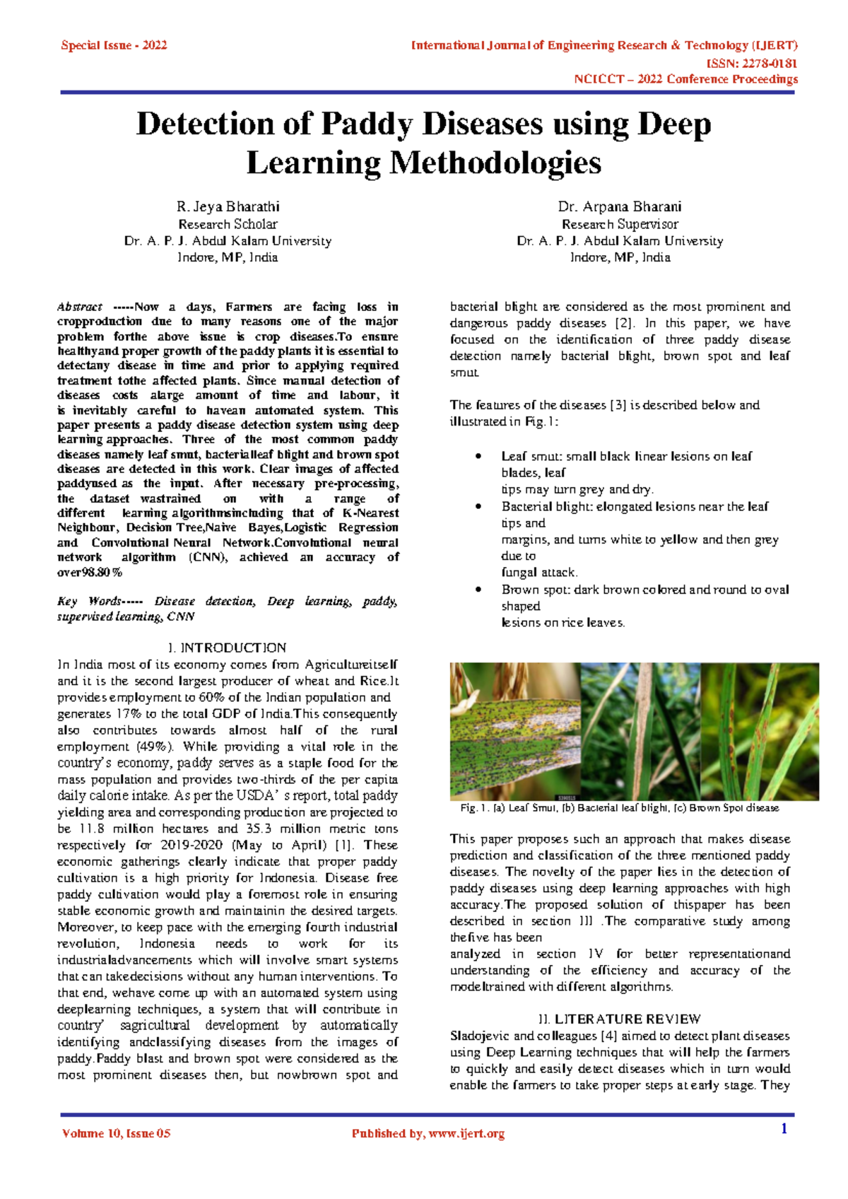 Detection of paddy diseases using deep learning methodologies ...