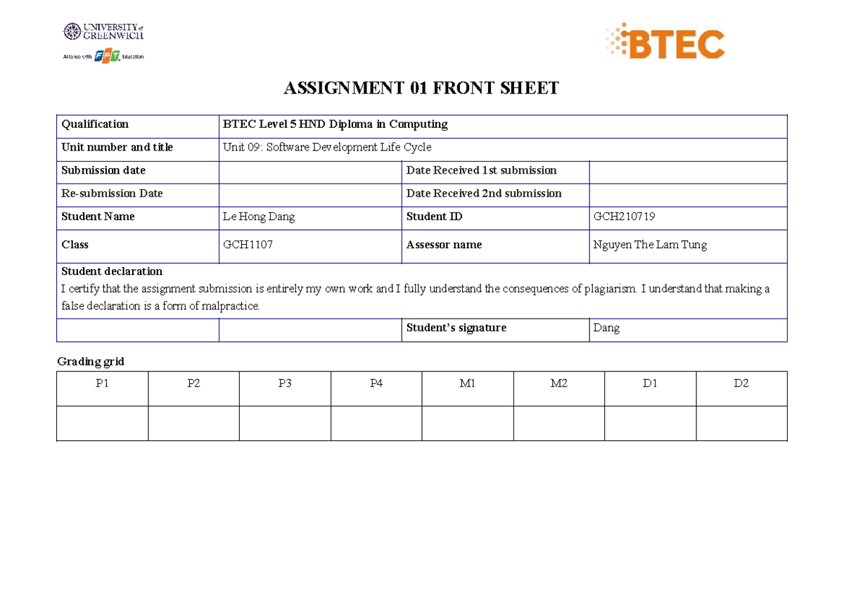 1 Unit 09 Assignment 01 Frontsheet Assignment 01 Front Sheet 6440