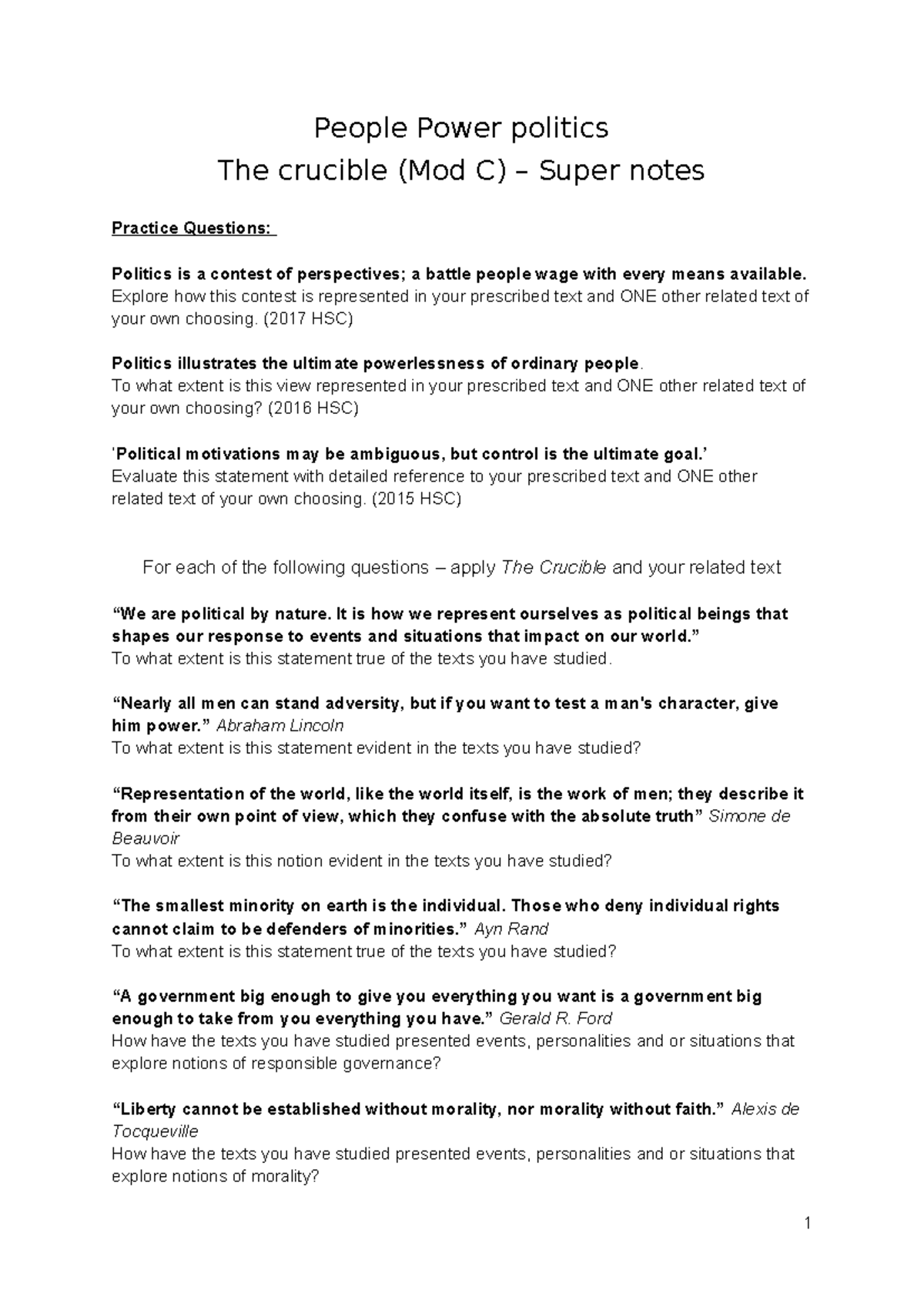 Crucible (PPP) - Super Notes - People Power politics The crucible (Mod ...