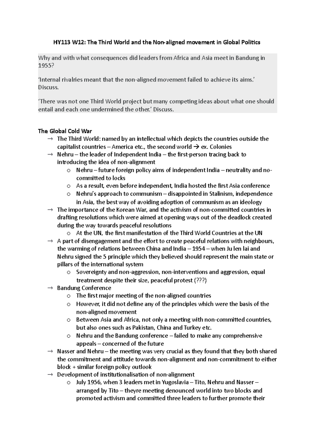 HY113 LTW1 - Lecture notes LT W1 - HY113 W12: The Third World and the ...