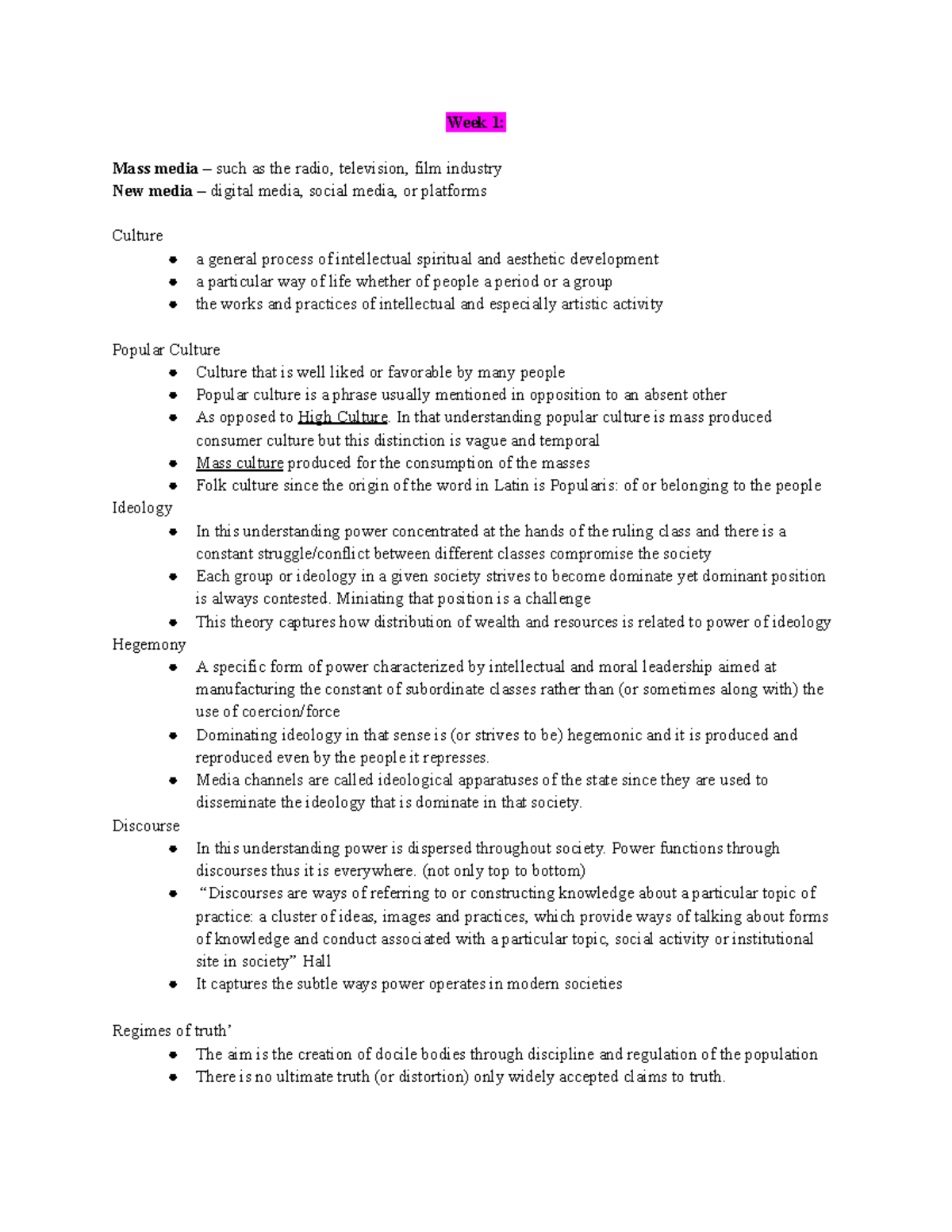 GNDS 125 Quiz 1 - Notes for quiz 1 from readings - Week 1: Mass media ...