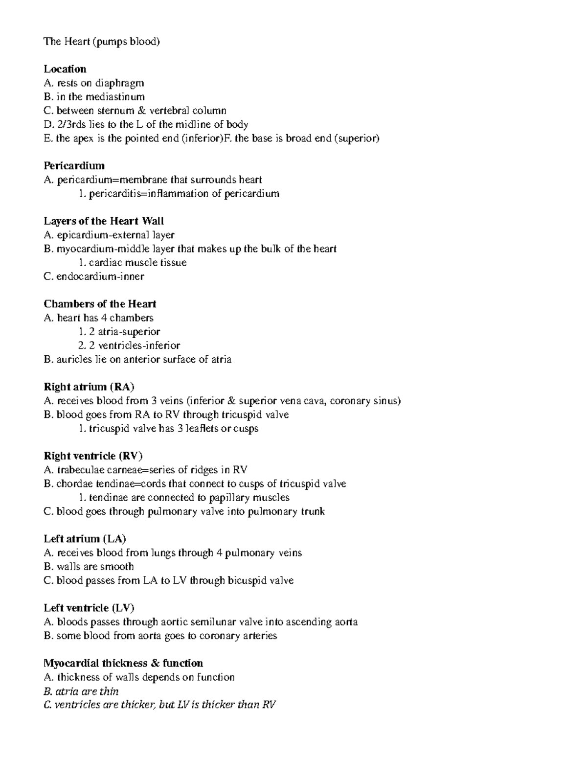 The Heart - Anatomy and Physiology notes based on topic - The Heart ...
