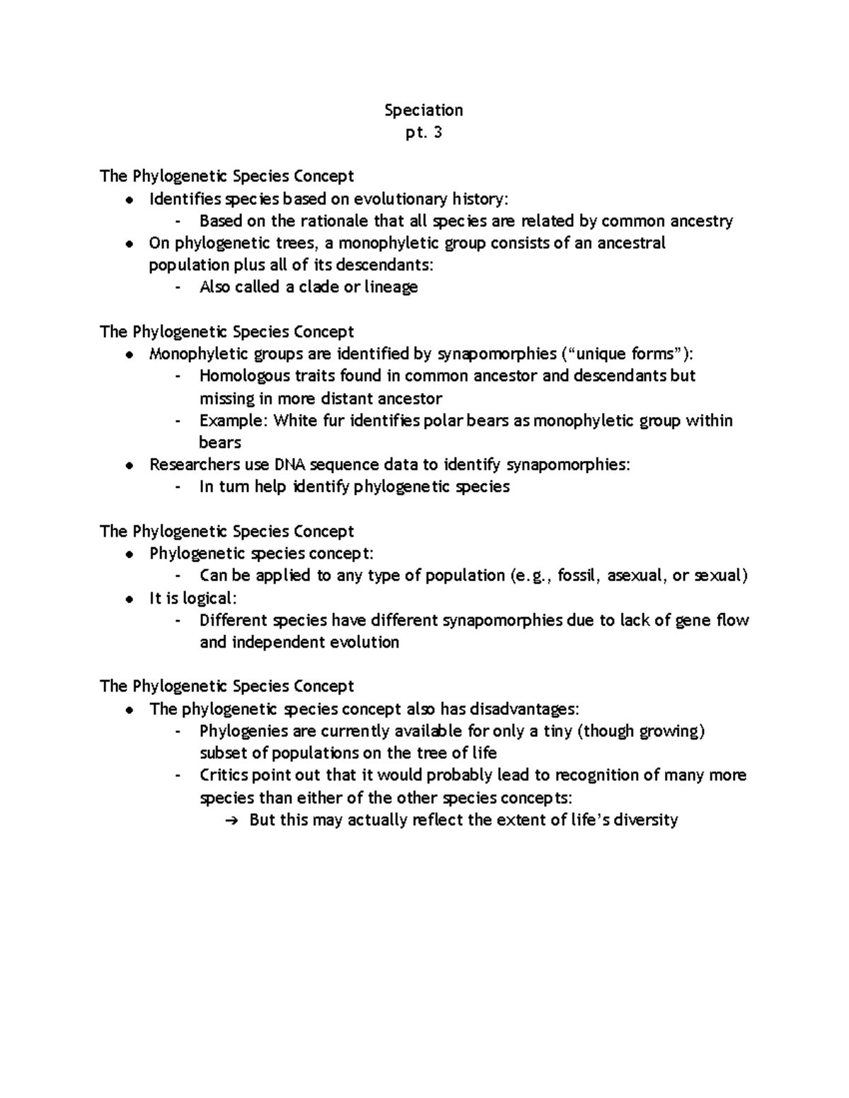 Speciation pt. 3 - Lecture notes 1-20 - Speciation pt. 3 The ...