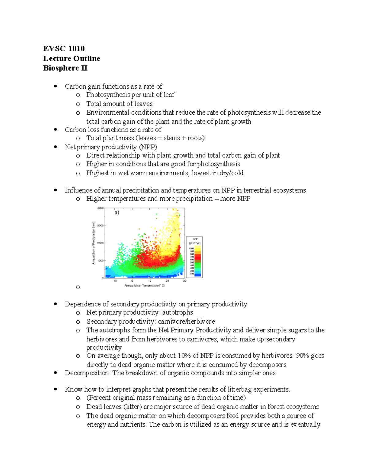 Biosphere 2 - EVSC 1010 Lecture Outline Biosphere II Carbon gain ...