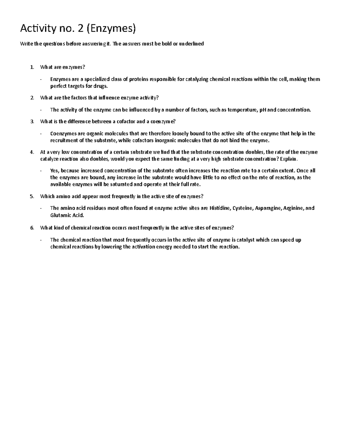 Biochemistry Activity no. 2 (Enzymes) - Pharmaceutical Biochemistry ...