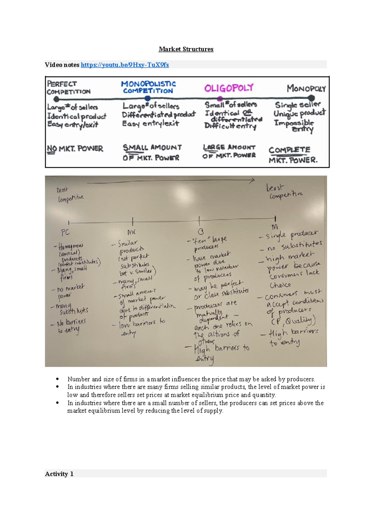 Market Structures - Market Structures Video notes youtu/9Hxy-TuX9fs ...