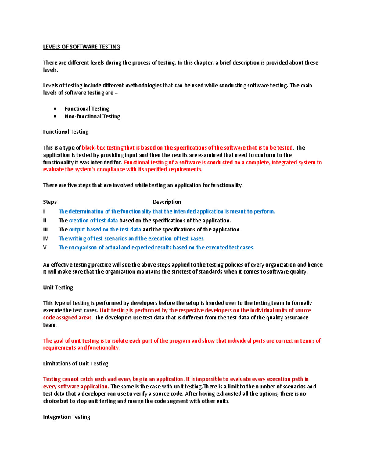 Levels OF Software Testing 2 - LEVELS OF SOFTWARE TESTING There are ...