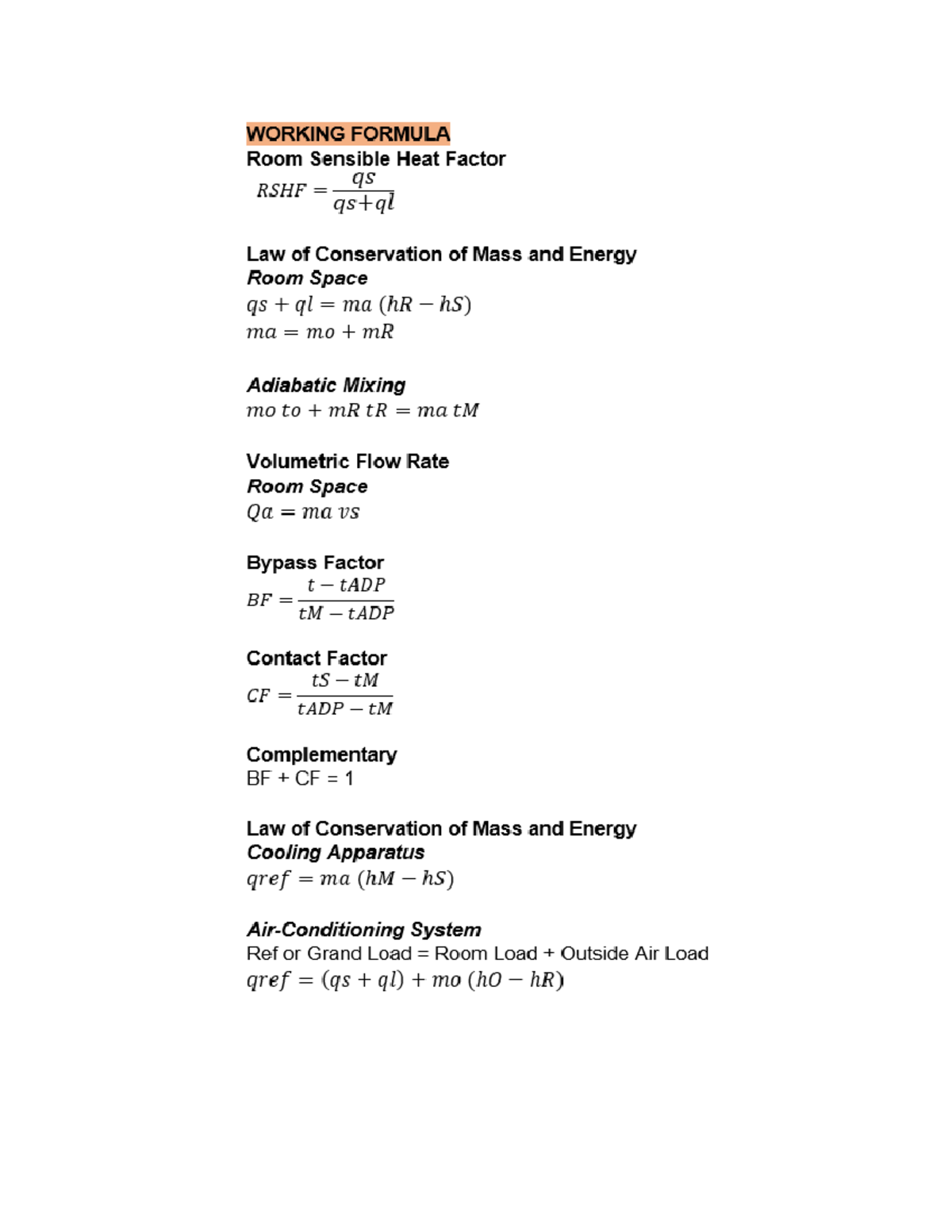 Finals-Formulas - Formulas in air condition. In the design and analysis ...