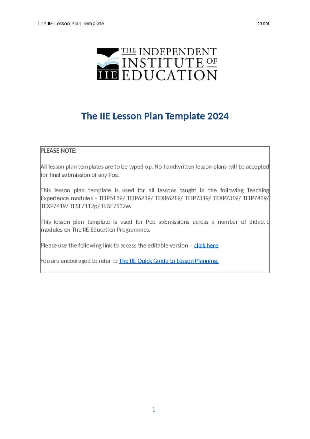 Afrikaans Lesson Plan - The IIE Lesson Plan Template 2024 PLEASE NOTE ...
