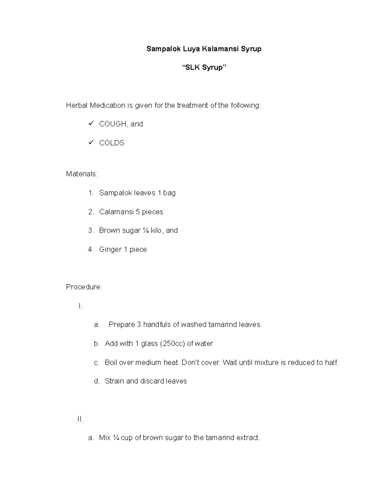 Dokumen - lecture notes - Sampalok Luya Kalamansi Syrup “SLK Syrup ...