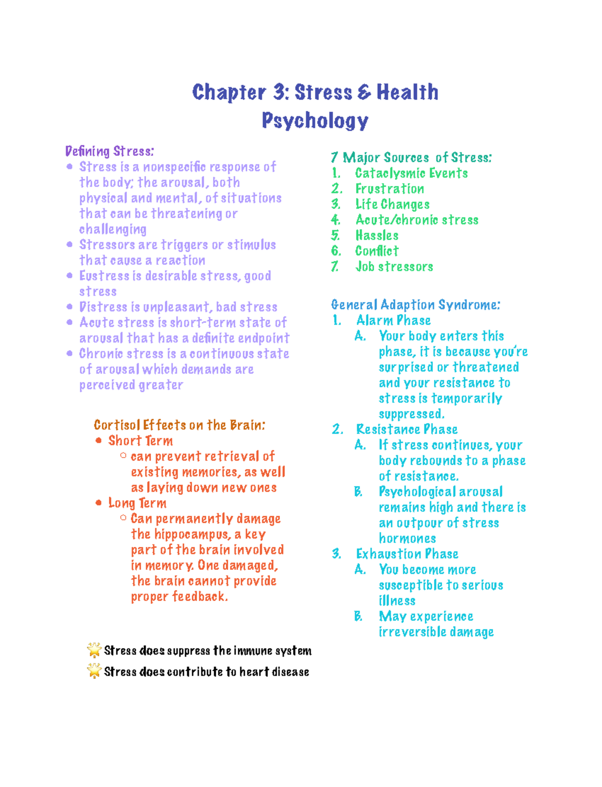 Chapter 3 - Lecture notes 3 - Chapter 3: Stress & Health Psychology ...