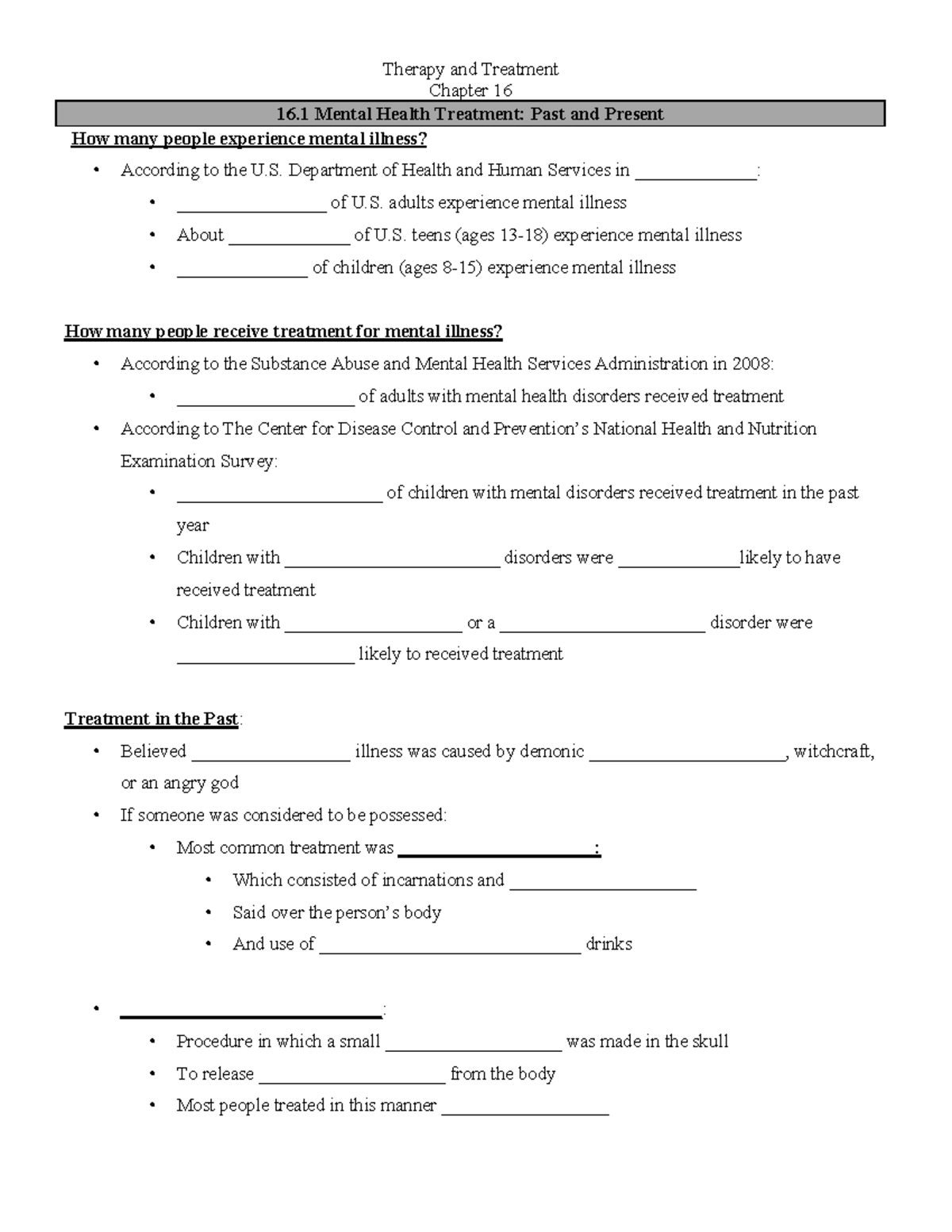 Therapy and Treatment Guided Notes - Chapter 16 16 Mental Health ...