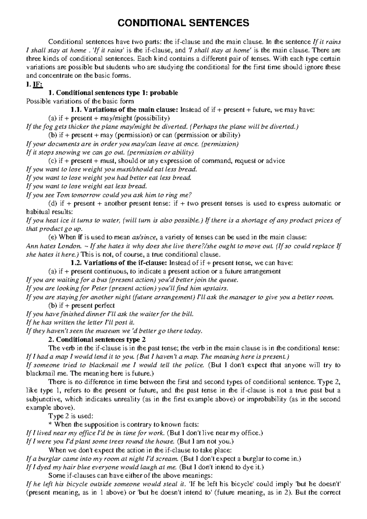 Conditional Sentences - CONDITIONAL SENTENCES Conditional sentences ...
