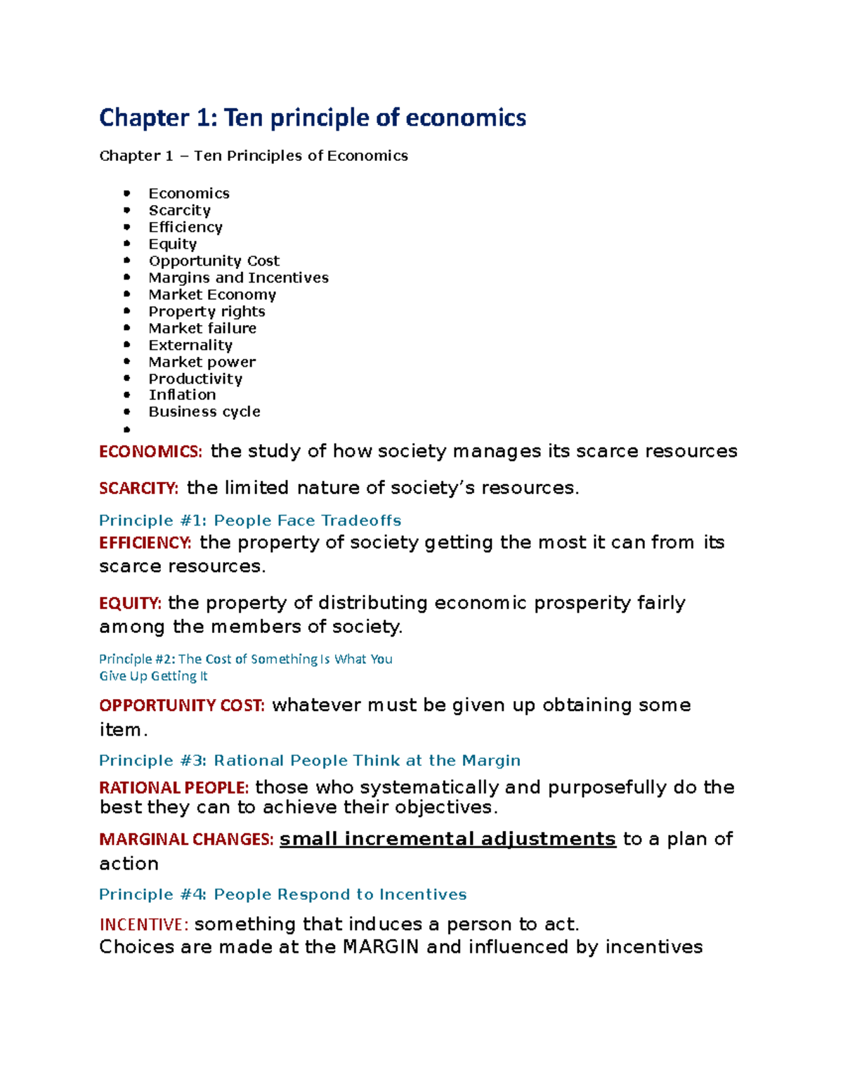 Eco notes 1 - Chapter 1: Ten principle of economics Chapter 1 – Ten ...