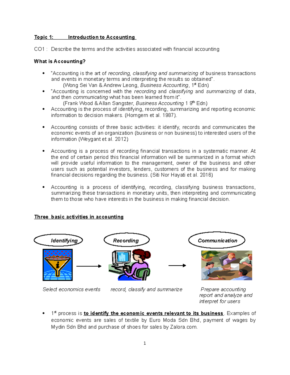 Chapter 1 Introduction to accounting - Topic 1: Introduction to ...