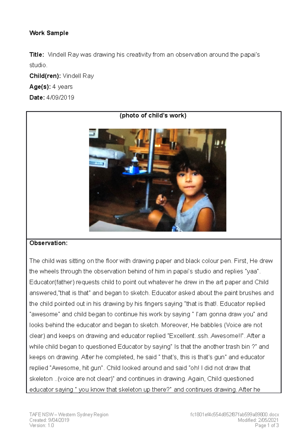 Work Sample template - please do not copy - Work Sample Title: Vindell ...