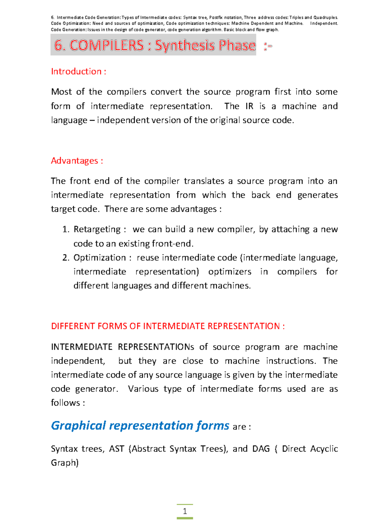 SP Compilers 6 Inter CODE GEN FOR Student Notes - Code Optimization ...