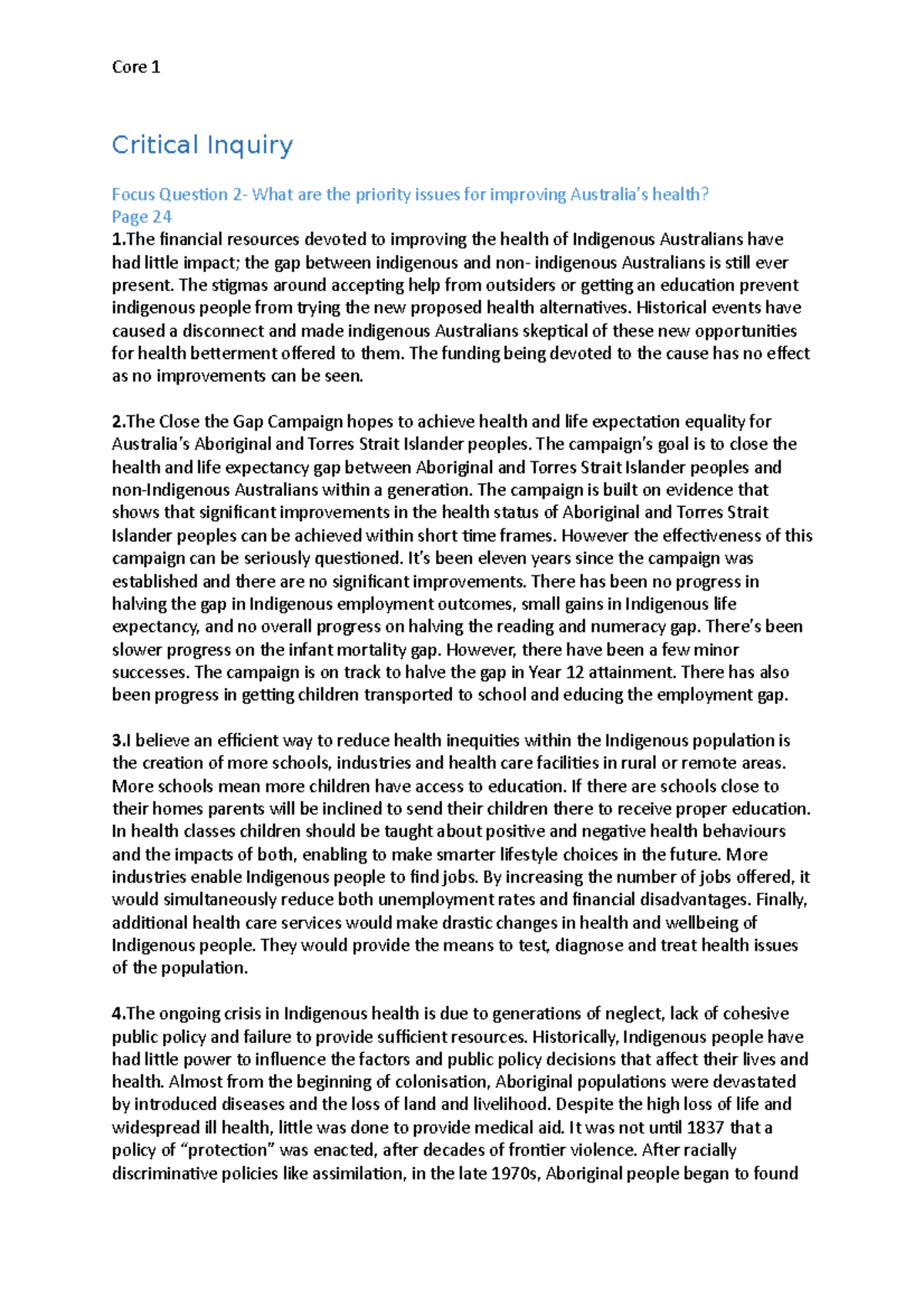 Critical Inquiry - Critical Inquiry Focus Question 2- What are the ...