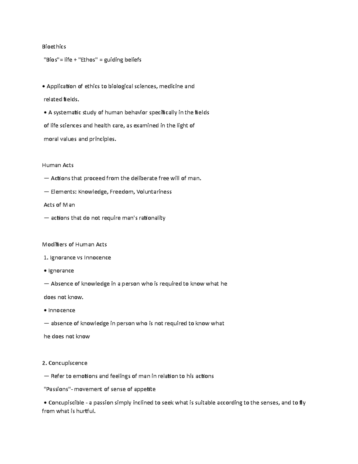 Bioethics - Lecture notes 1 - Bioethics "Bios"= life + "Ethos ...