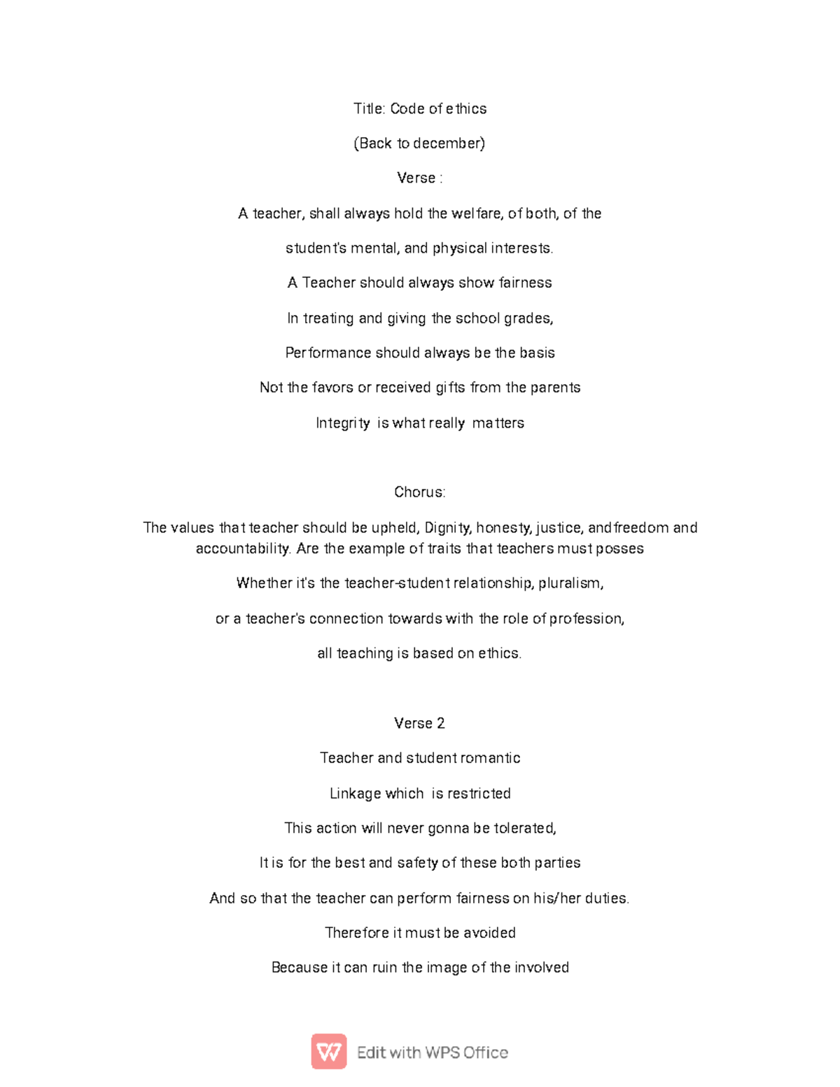 Title Code of-WPS Office - Title: Code of ethics (Back to december ...