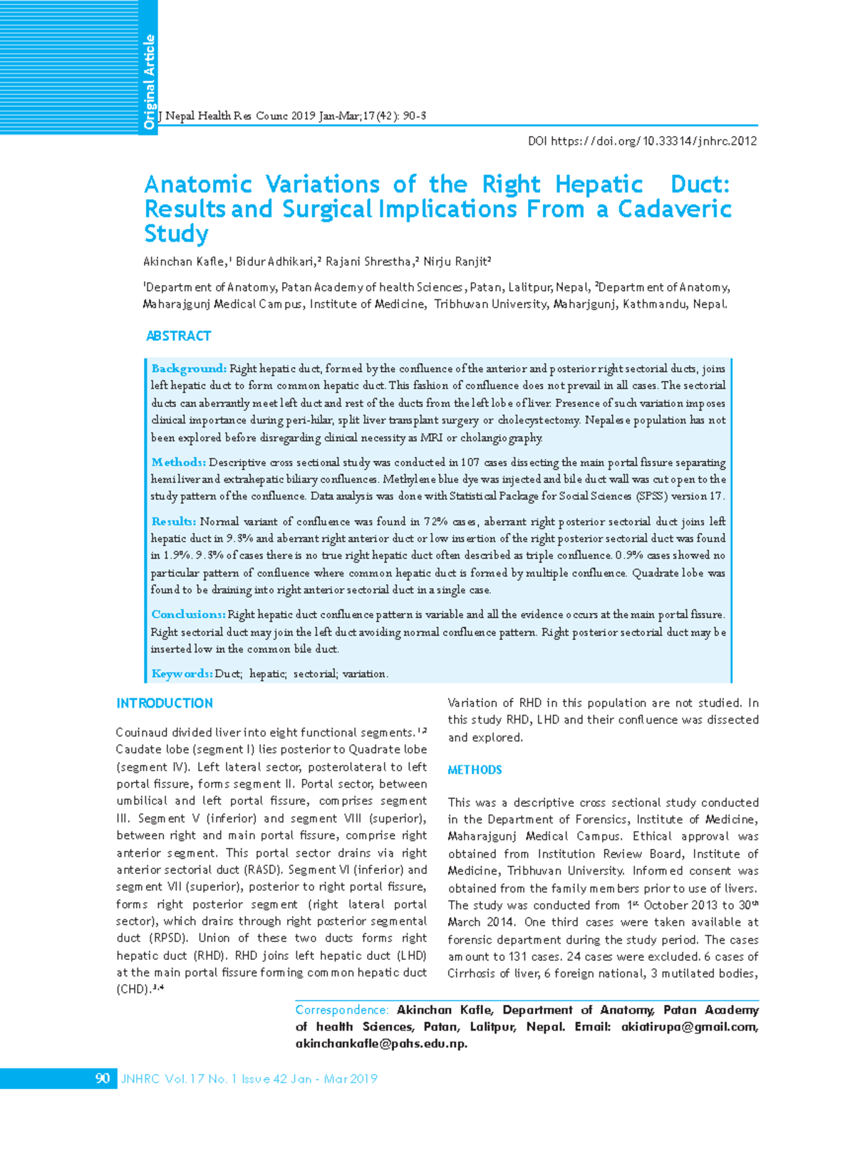 Anatomic Variations of the Right Hepatic Duct Resu - Background: Right ...