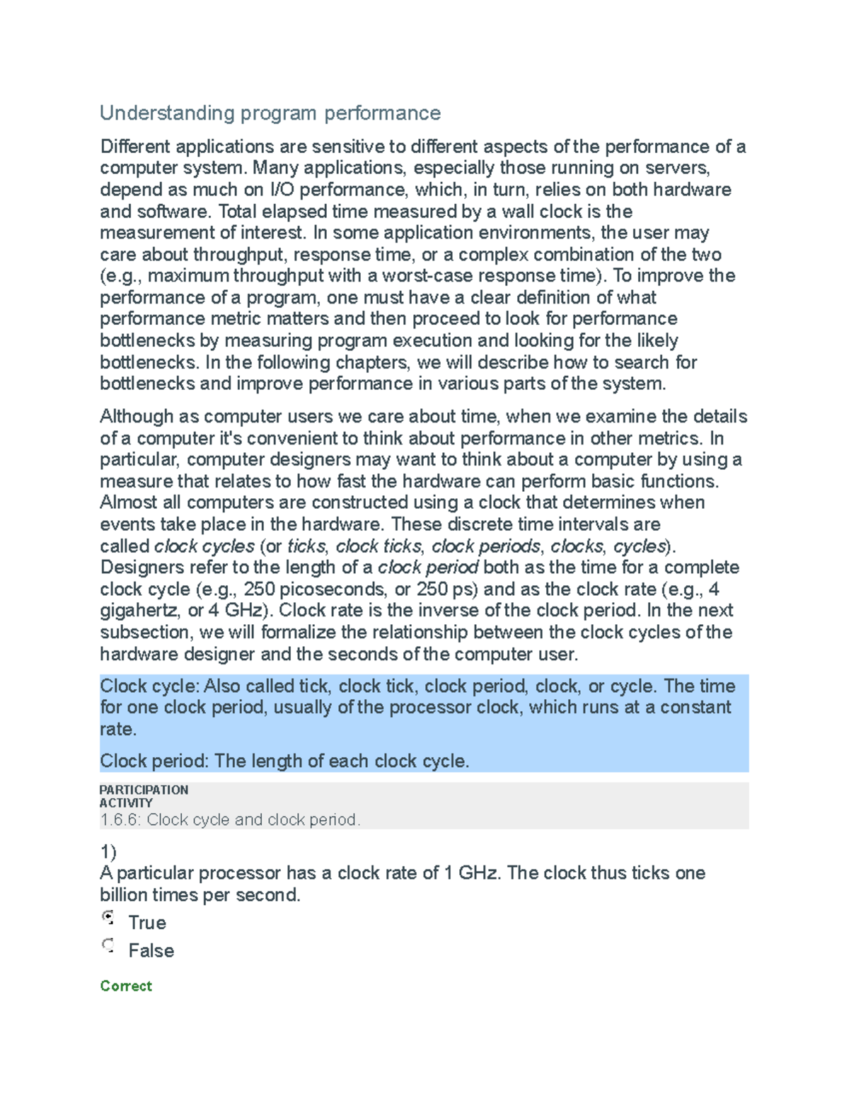 1.6 Understanding program performance - Many applications, especially ...