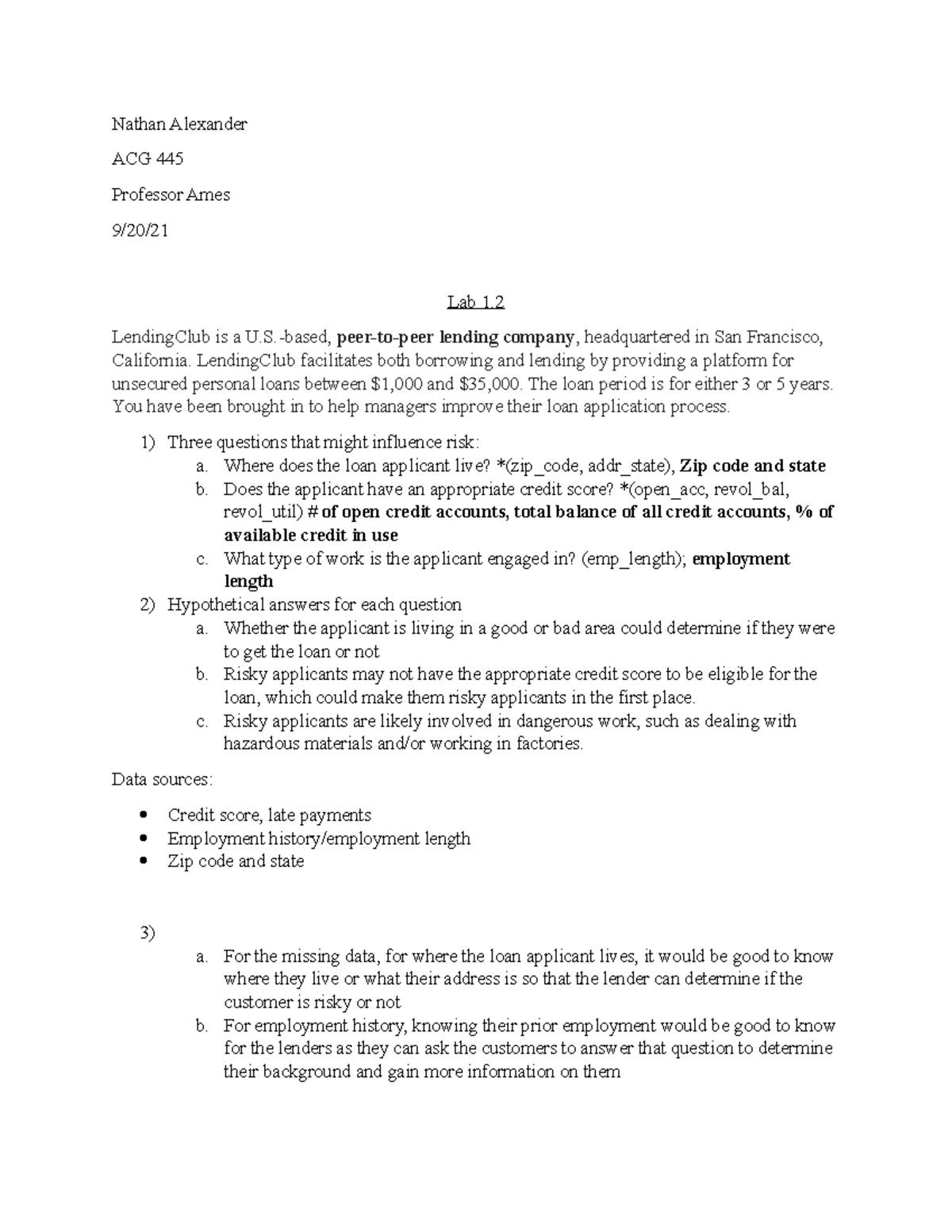Lab 1 Lab Assignment For Class Nathan Alexander Acg 445 Professor Ames 920 Lab 1