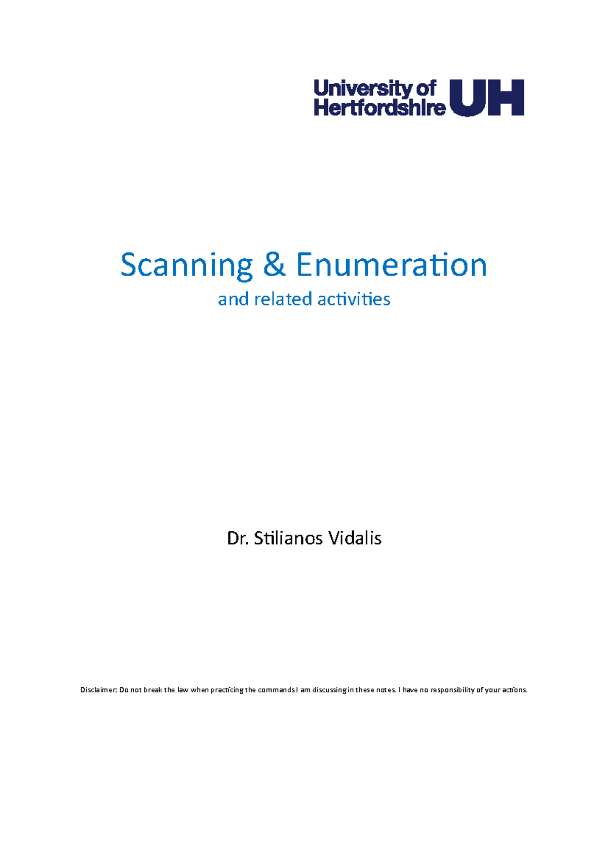 Week 14 - Lecture - Scanning & Enumeration - Scanning & Enumeration and ...