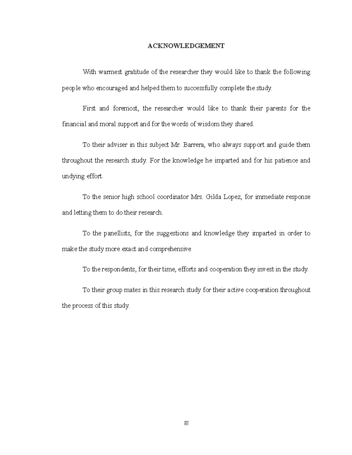 Acknowledgement - practical research - ACKNOWLEDGEMENT With warmest ...