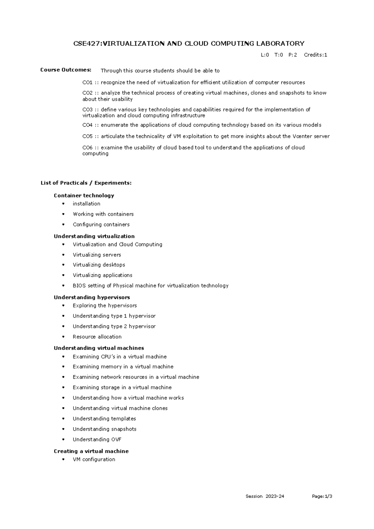 Frm Course Syllabus IPDownload (1) (11) - CSE427:VIRTUALIZATION AND CLOUD COMPUTING LABORATORY ...