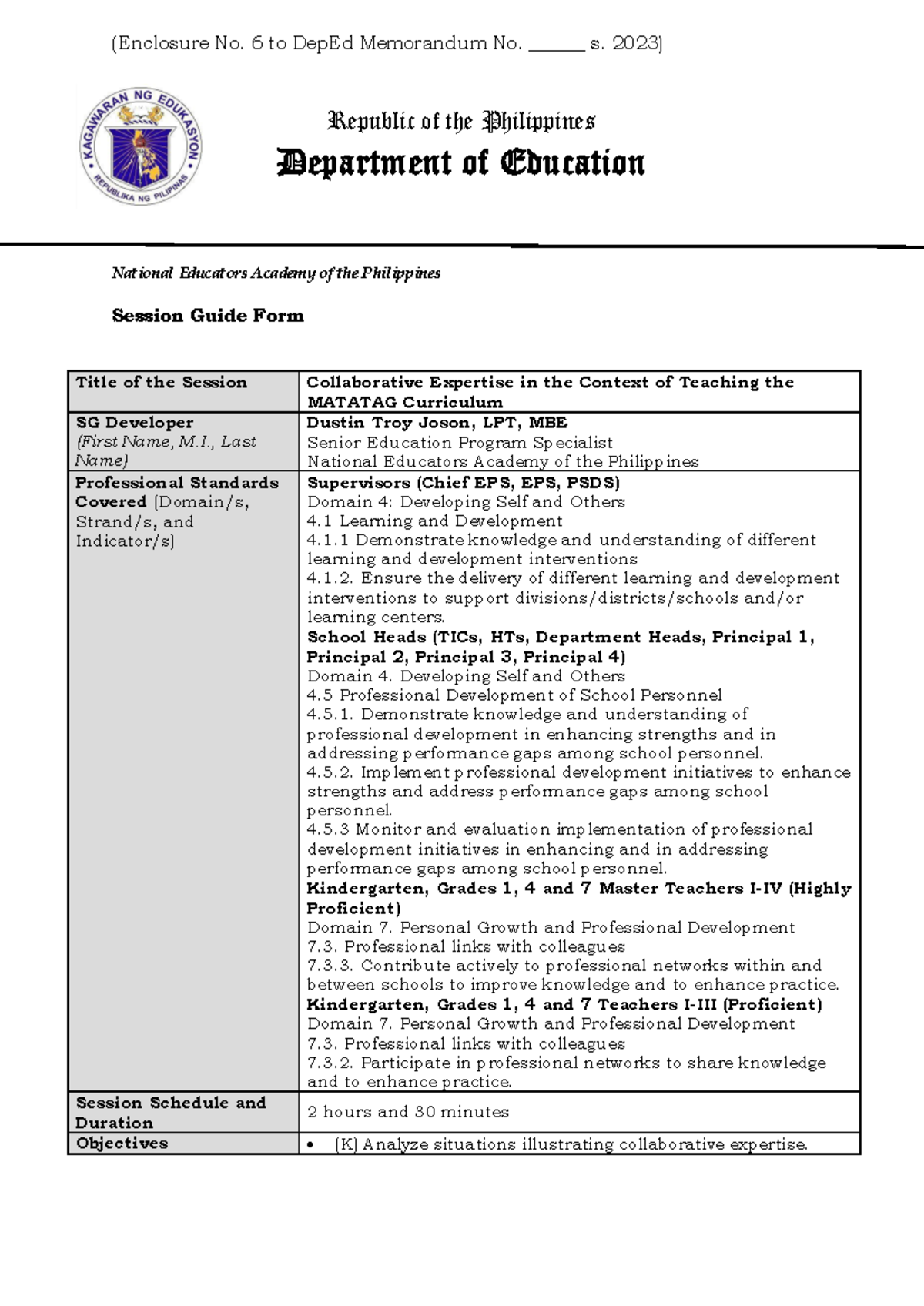 SG Collaborative Expertise - Republic of the Philippines Department of ...