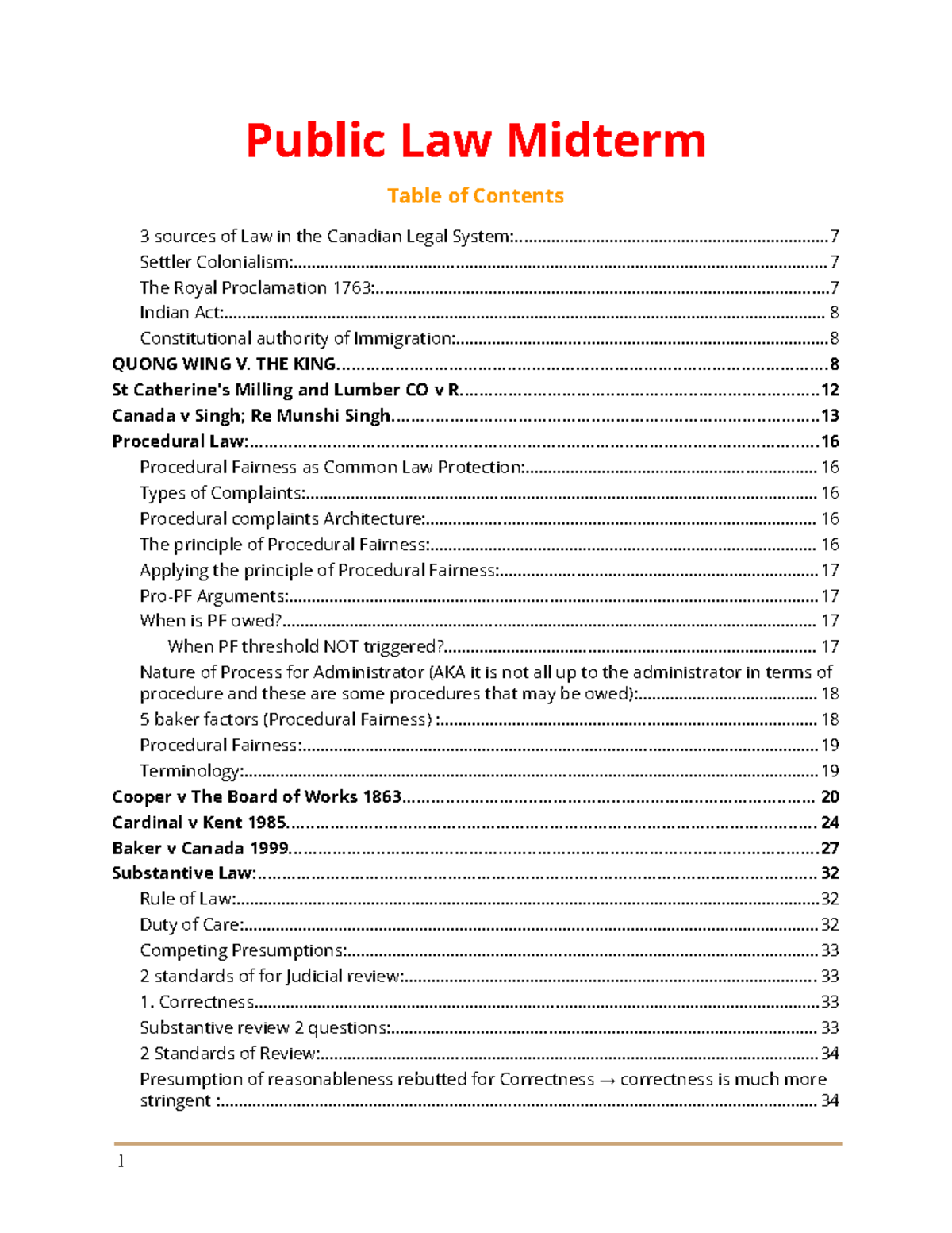 Public Law Outline - Public Law Midterm 3 sources of Law in the ...