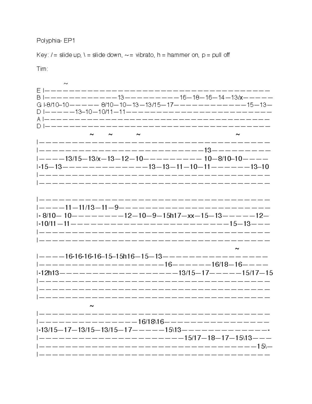 Polyphia EP1 tab - Polyphia- EP1! ! Key: / = slide up, \ = slide down ...