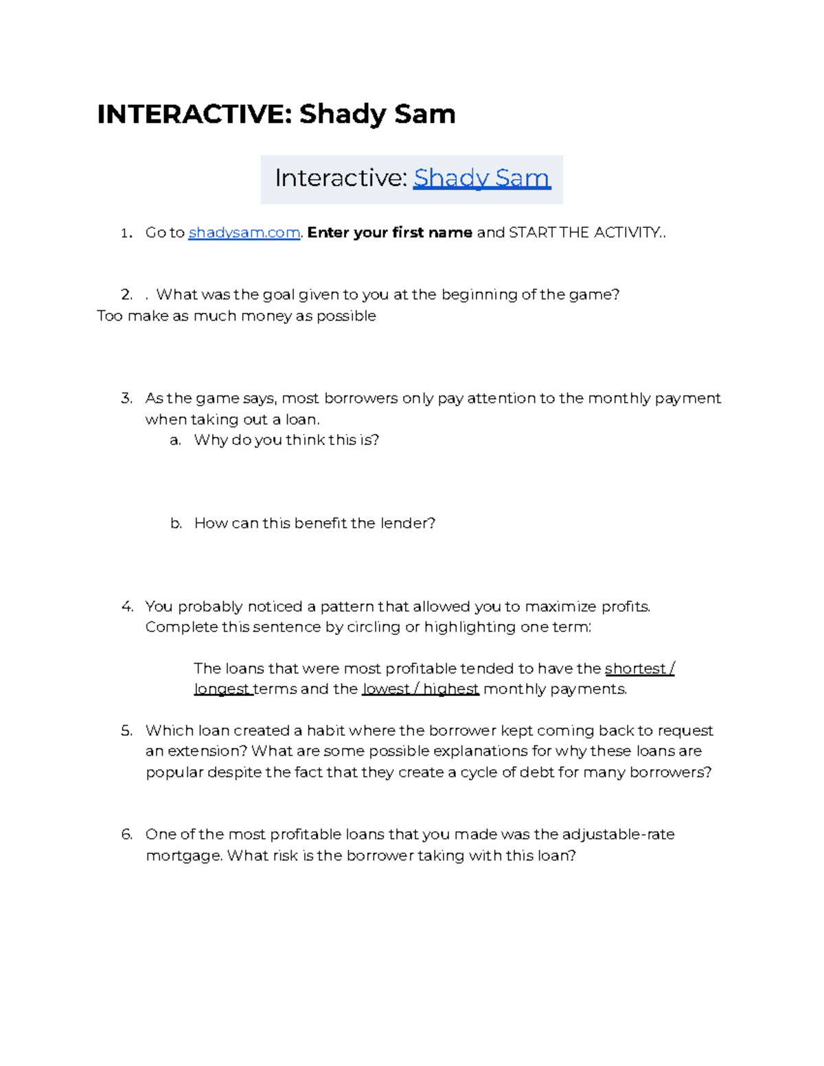 Interactive Shady Sam - INTERACTIVE: Shady Sam Interactive: Shady Sam ...