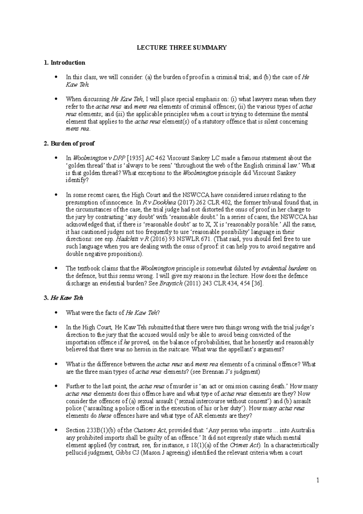 Lecture Three Summary 2019 - LECTURE THREE SUMMARY 1. Introduction In this class, we will - Studocu